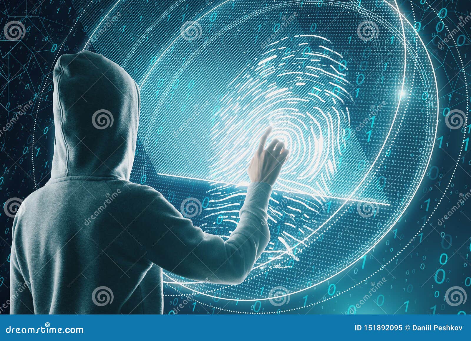 Hacker with thumb print stock illustration. Illustration of ...