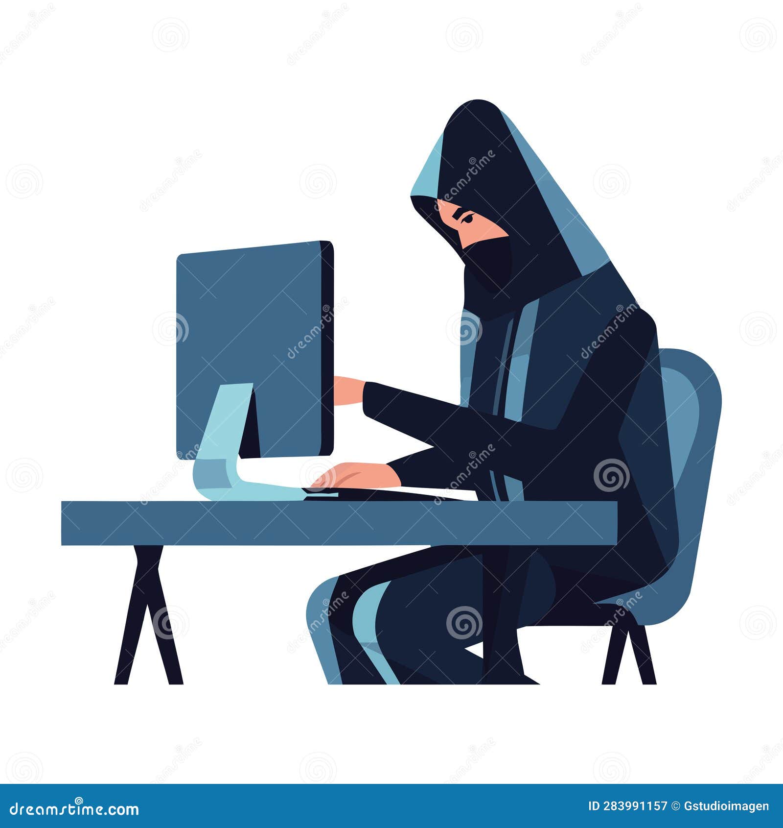 Hacker Tippen Computer am Schreibtisch Ein Vektor Abbildung ...