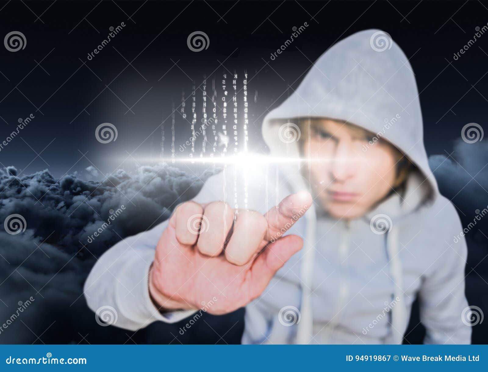 Hacker Touching a Digital Screen with His Finger Stock Image - Image of ...