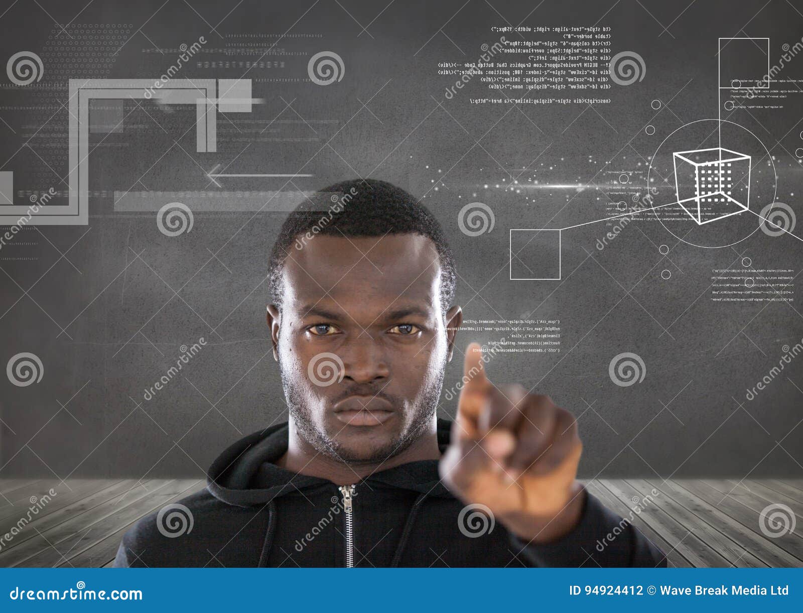 Hacker Touching the Screen with His Finger Stock Photo - Image of arrow ...