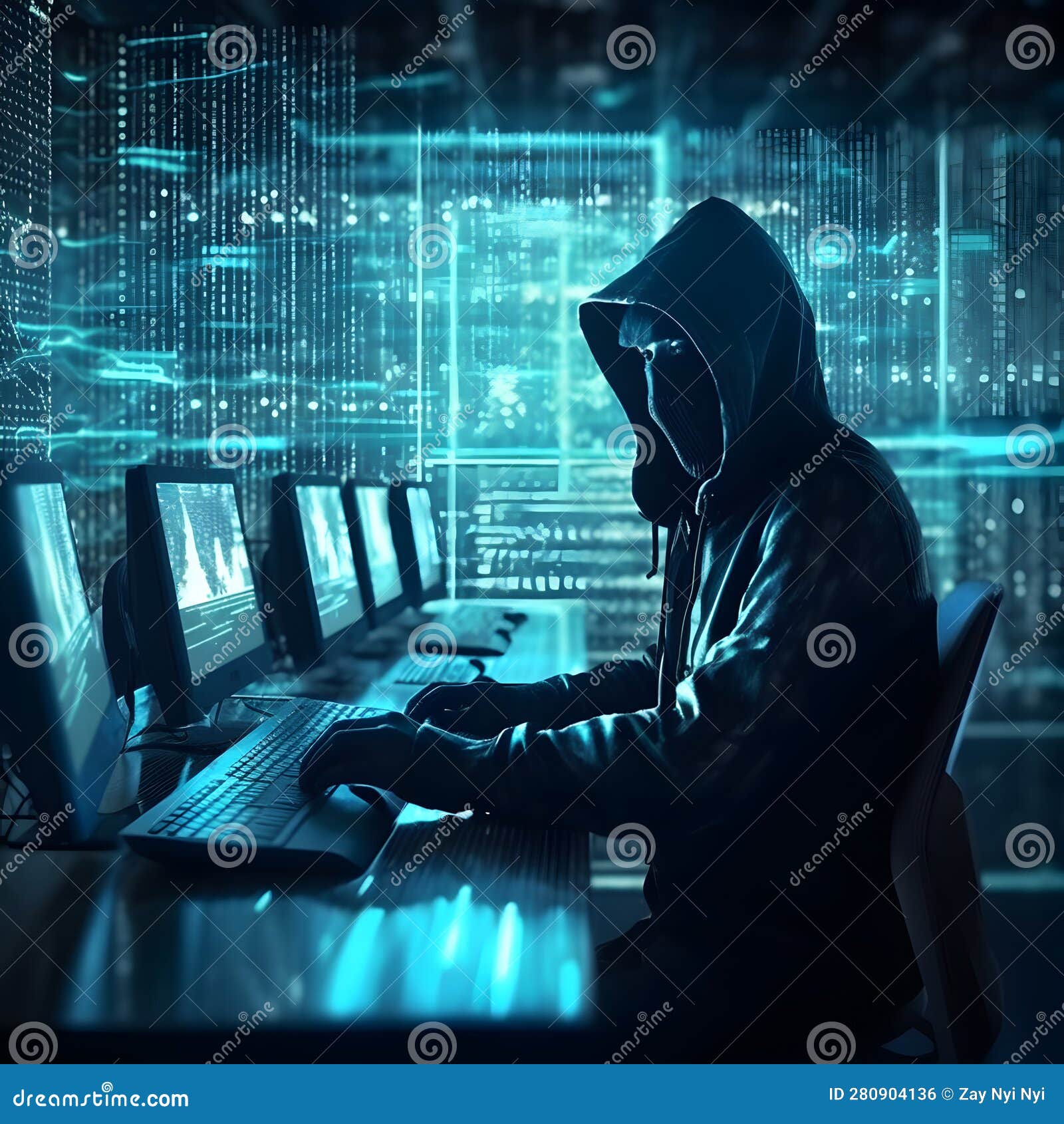 Hacker Typing Computer. Concept of Cybercrime, Cyberattack, Dark Web ...