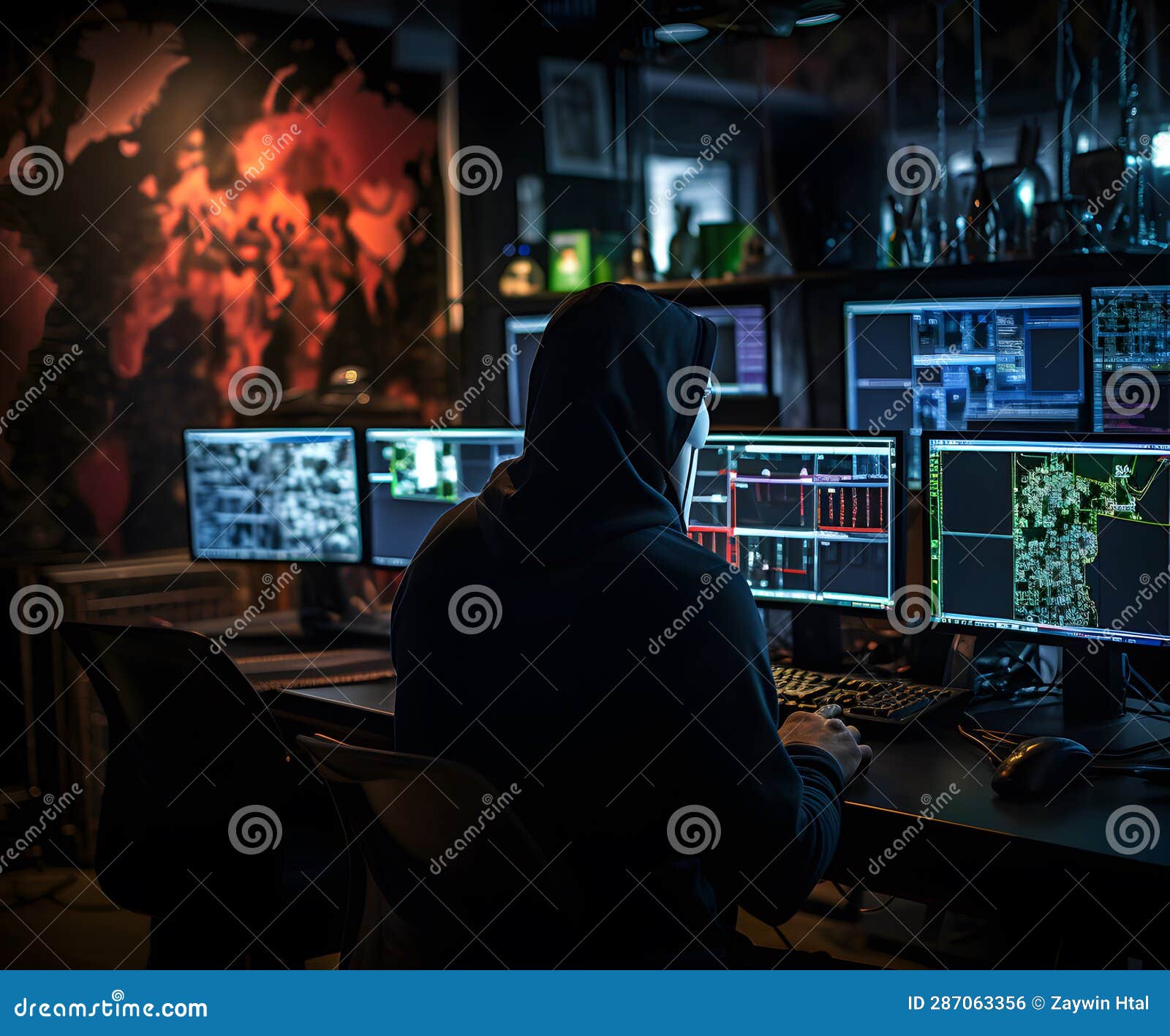 Hacker Typing Computer. Concept of Cybercrime, Cyberattack, Dark Web Stock Illustration ...