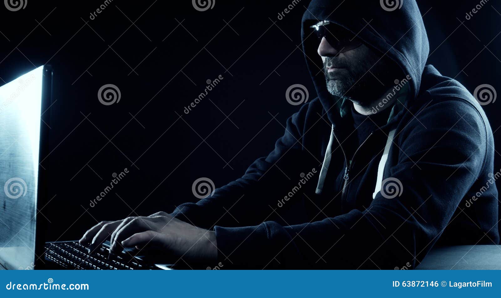 Hacker Typing on Computer Keyboard Black Background Stock Photo - Image ...