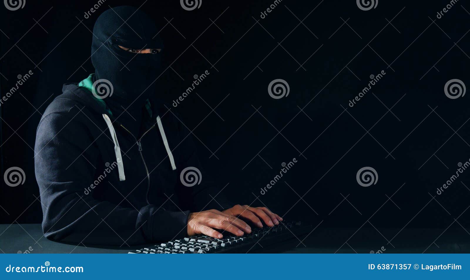 Hacker Typing On Keyboard Black Copy Space Stock Image Image Of