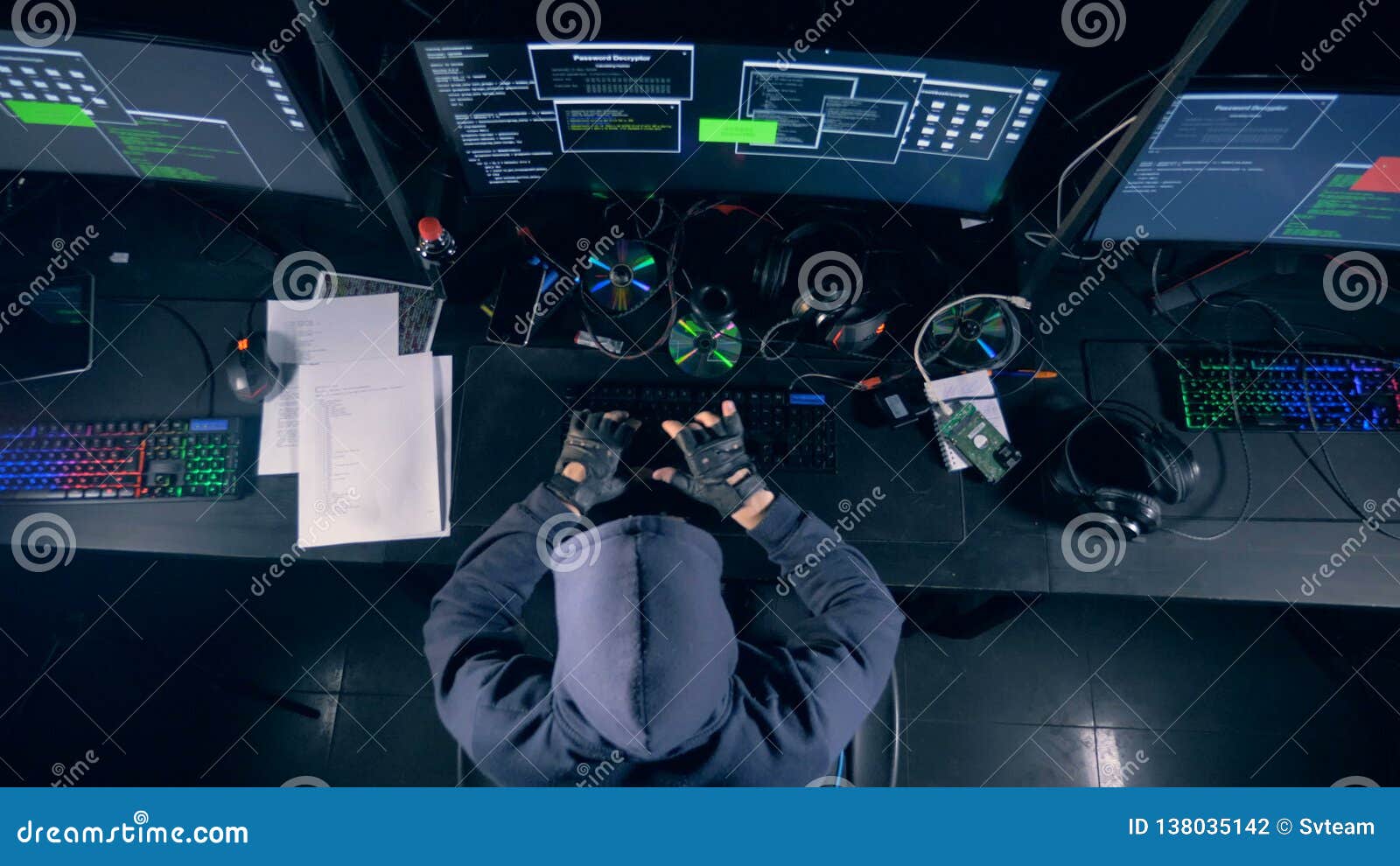 A Man Types on a Keyboard, Hacking, Top View. Stock Footage - Video of ...