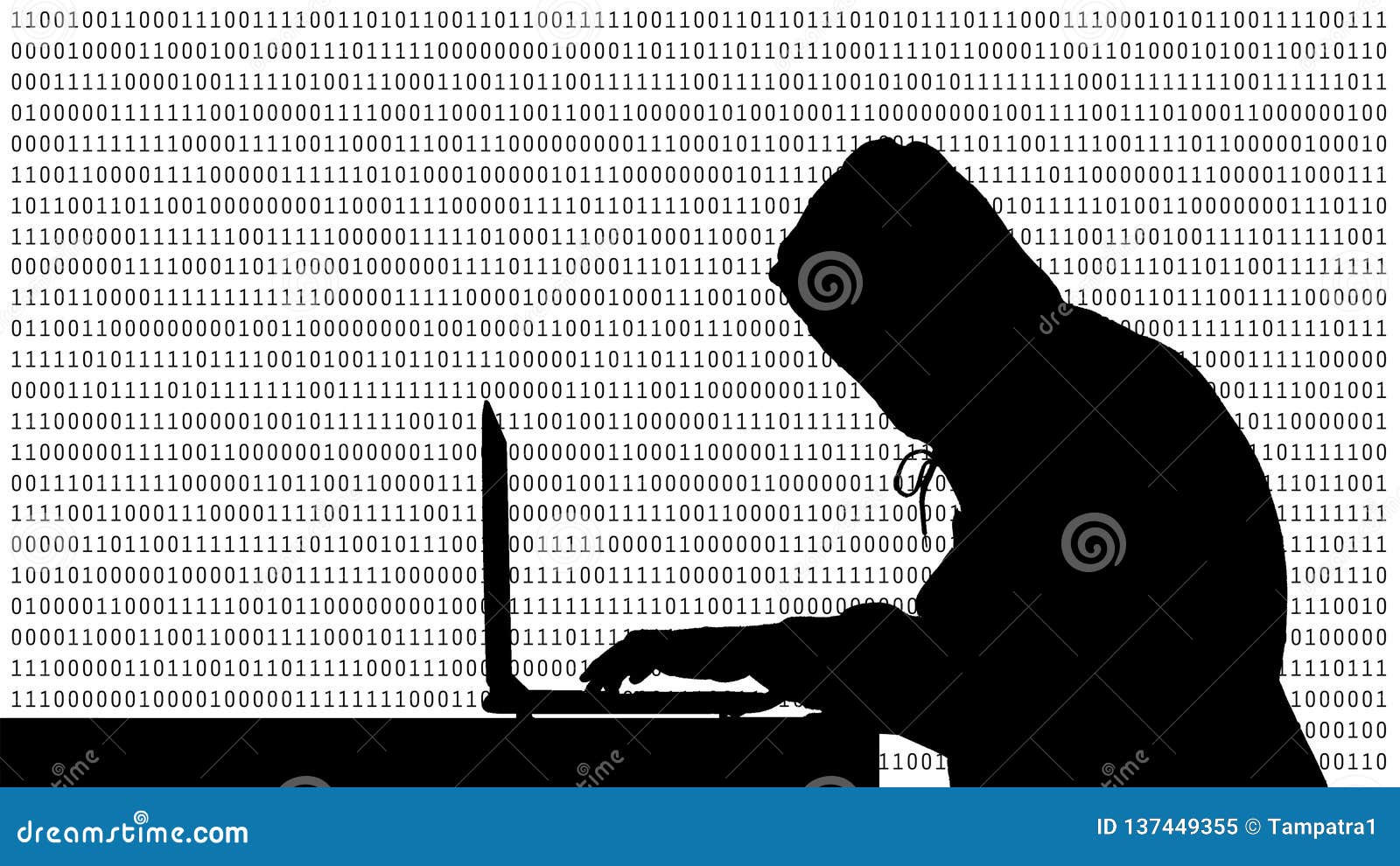 Hacker Typing On A Laptop With 01 Or Binary Numbers On The Computer