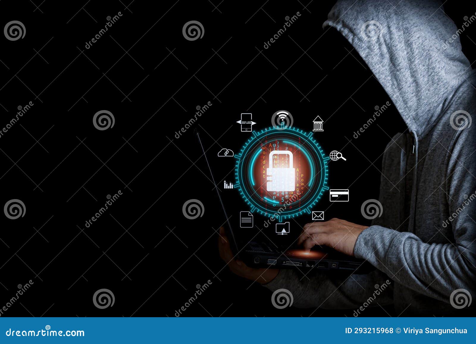 Hacker Stealing Password and Identity, Hacker Typing on a Laptop. Stock ...