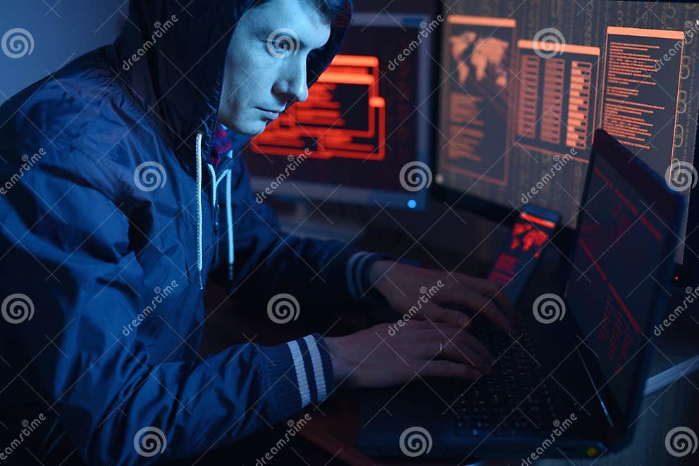 Hacker Typing Program Code while Committing a Cybercrime Hacking a ...