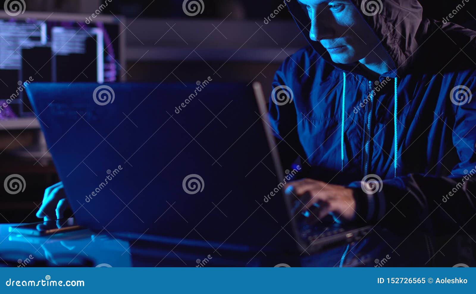 Hacker Typing Program Code While Committing A Cybercrime Hacking A System Firewall In The Dark