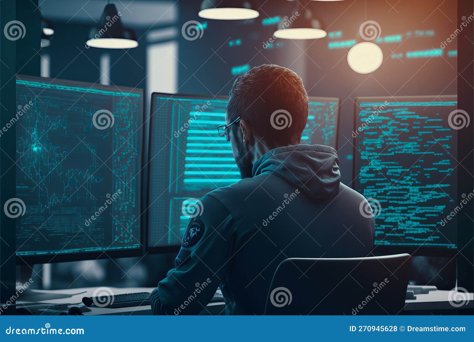 Hacker Usando Computadora En Mundo Virtual. Ai Generativo Stock de ...