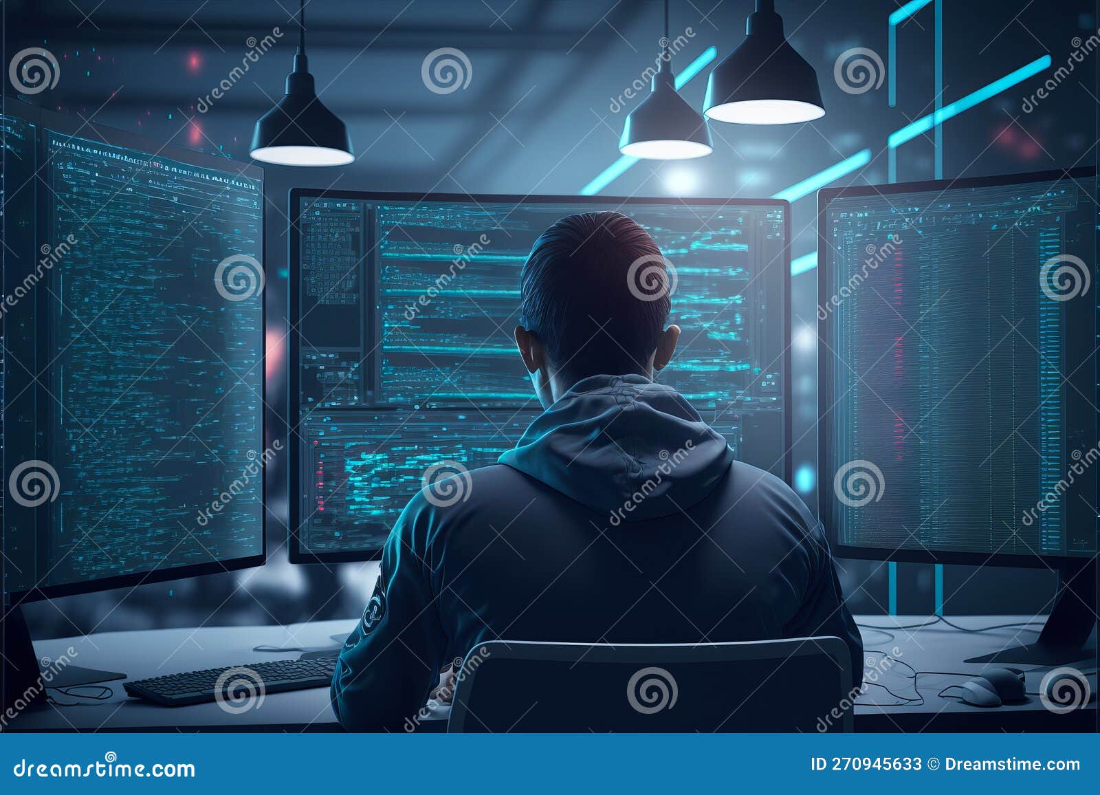 Hacker Usando Computadora En Mundo Virtual. Ai Generativo Stock de ...