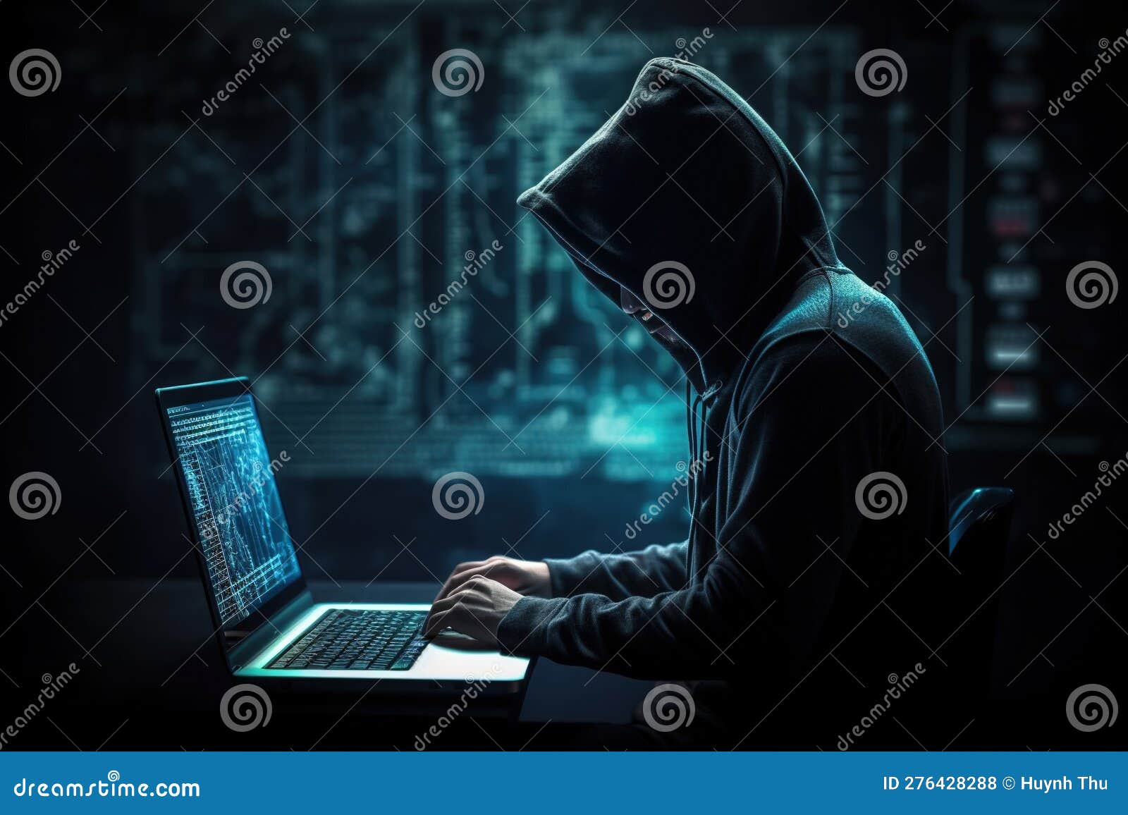 Hacker Using Abstract Laptop with Binary Code Digital Interface, Cyber War Hacking, and Malware ...