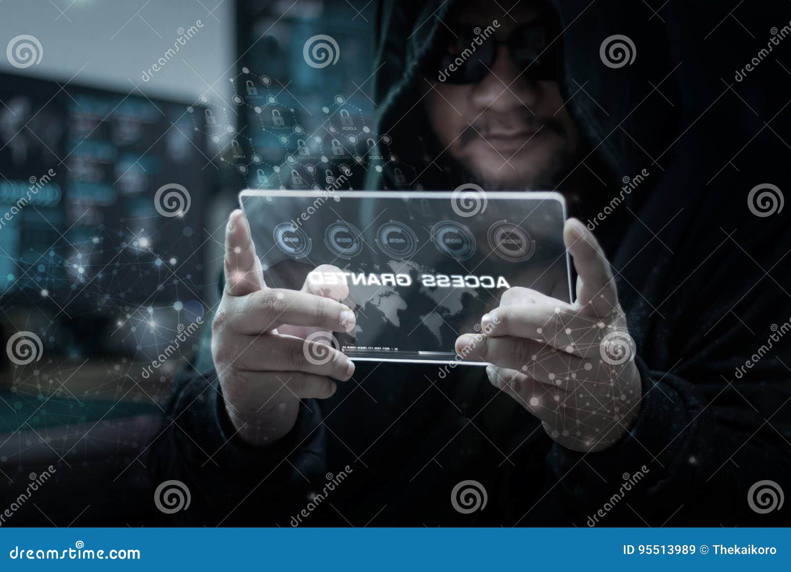 Hacker Using Clear Tablet With Hud Panel And Code Graph Bar Data Stock Image Image Of Connect