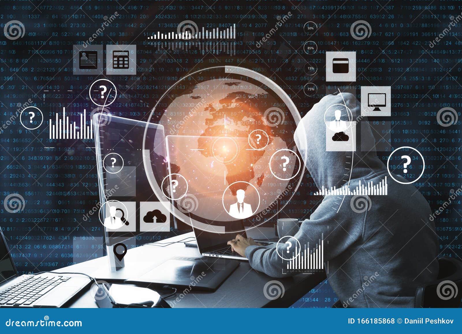 Hacker Using Computer with Business Interface Stock Illustration ...