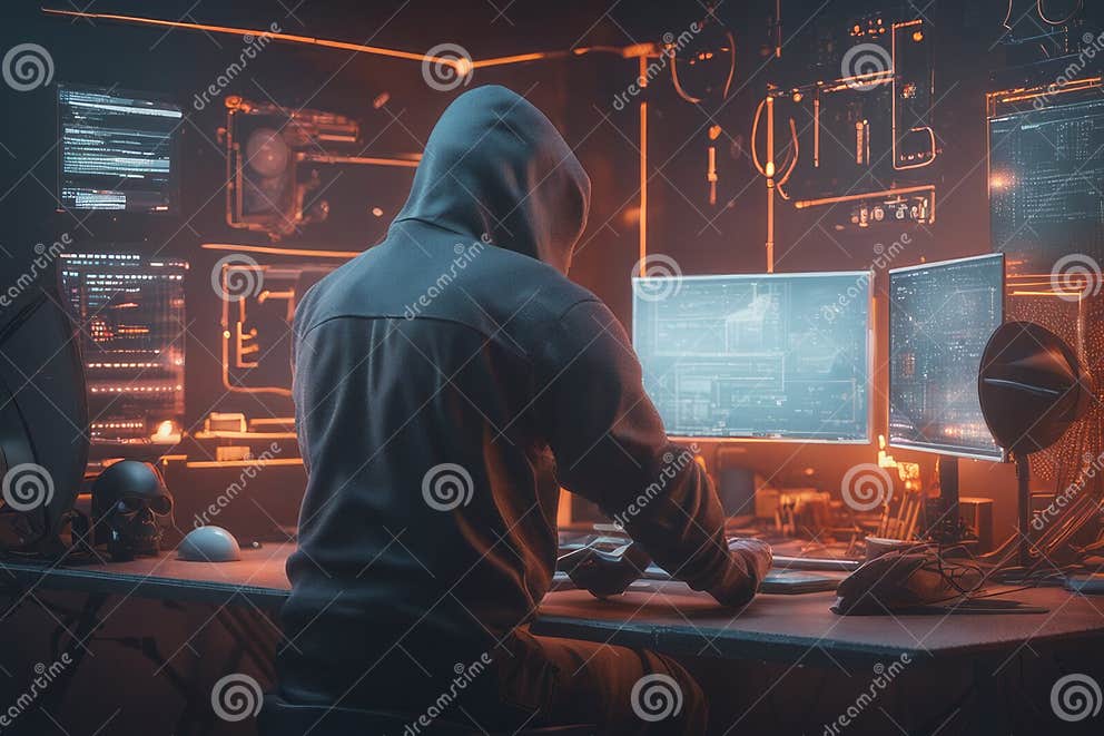 Hacker Using Computer with Computer Hacker Using Computer with Computer ...