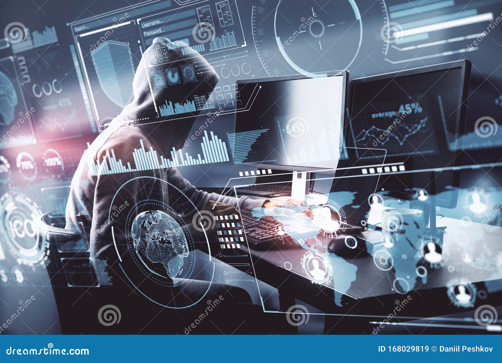 Hacker Using Computer with Digital Antivirus Interface Stock Image ...