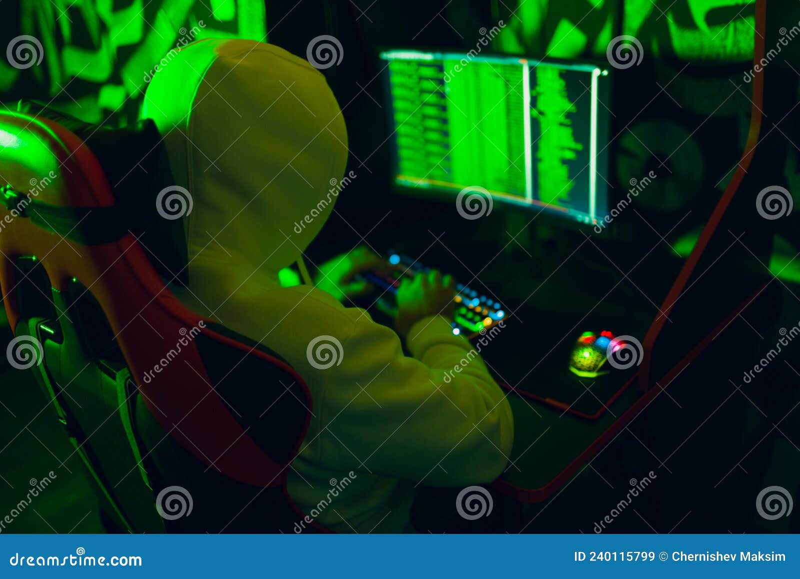 Hacker Using Computer Malware Software And Hacking Binary Code Digital Interface Stock Image