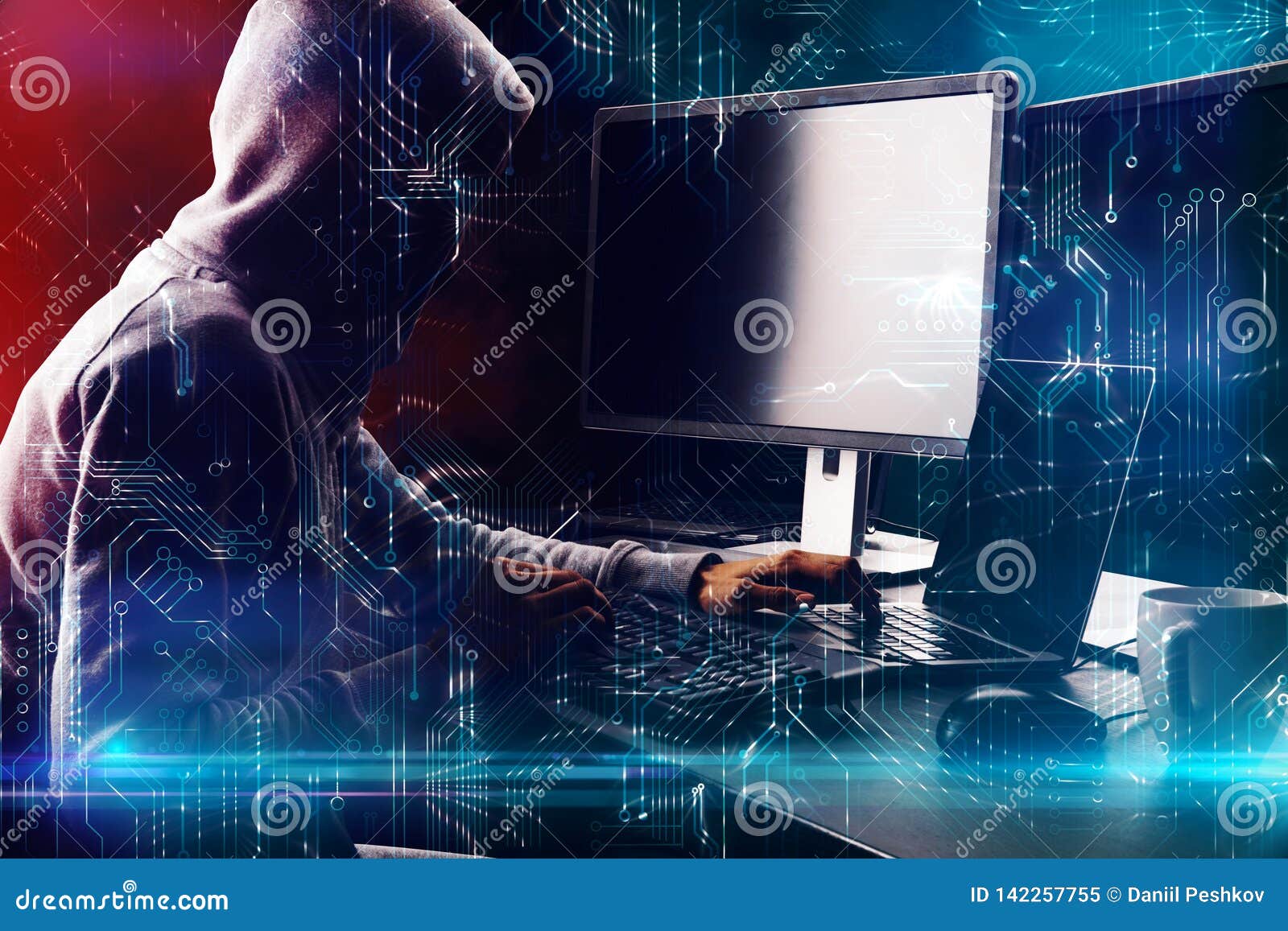 Hacker using computer stock image. Image of hoodie, hacking - 142257755