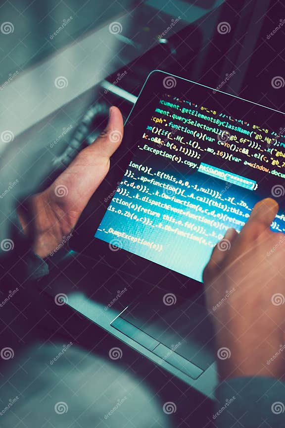 Hacker Using Computer, Smartphone and Coding To Steal Password a Stock Image - Image of firewall ...