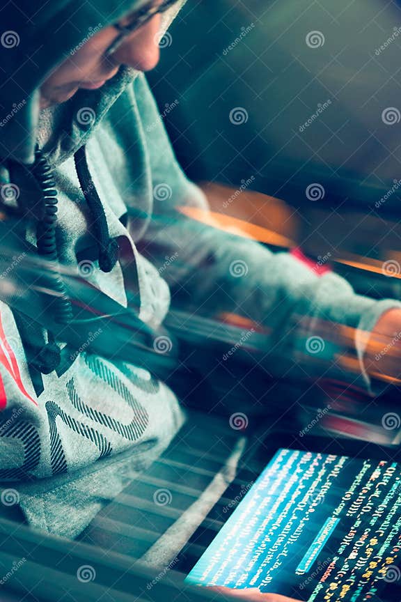 Hacker Using Computer, Smartphone and Coding To Steal Password a Stock Image - Image of criminal ...