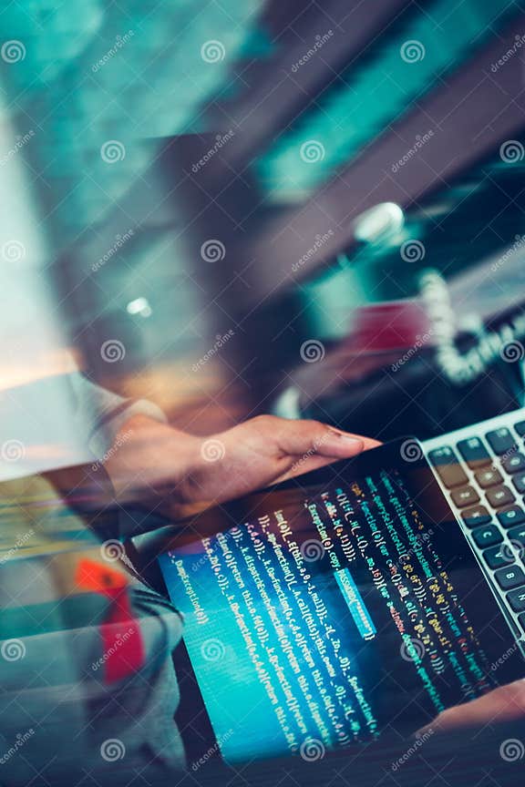 Hacker Using Computer, Smartphone and Coding To Steal Password a Stock Photo - Image of binary ...
