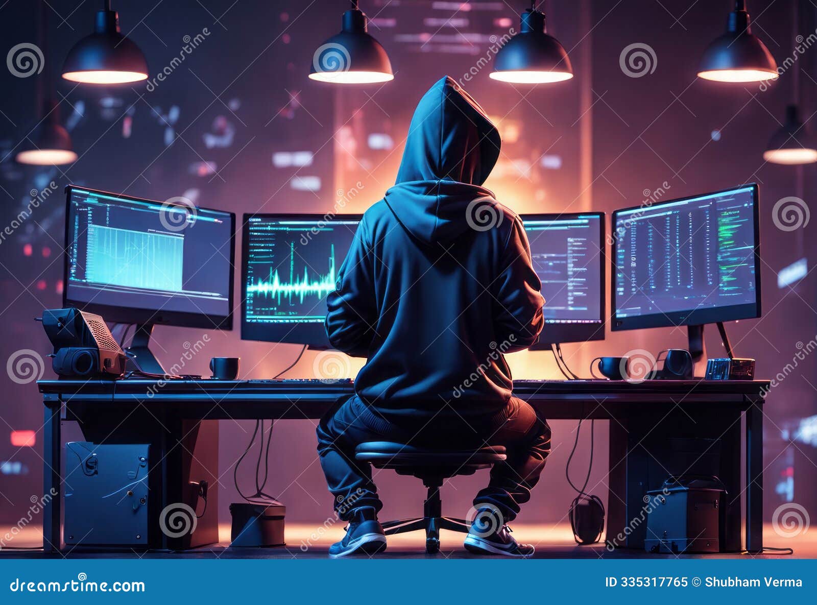 Hacker Using Computer To Hacking Information. Hacker in the Dark Room. Hacker Attack in the ...