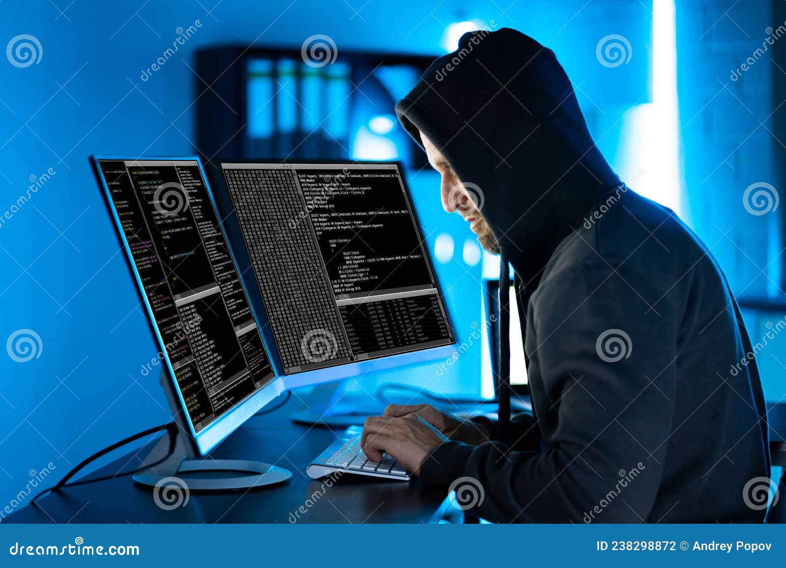 Hacker Using Computer To Write Exploit Stock Photo - Image of ...