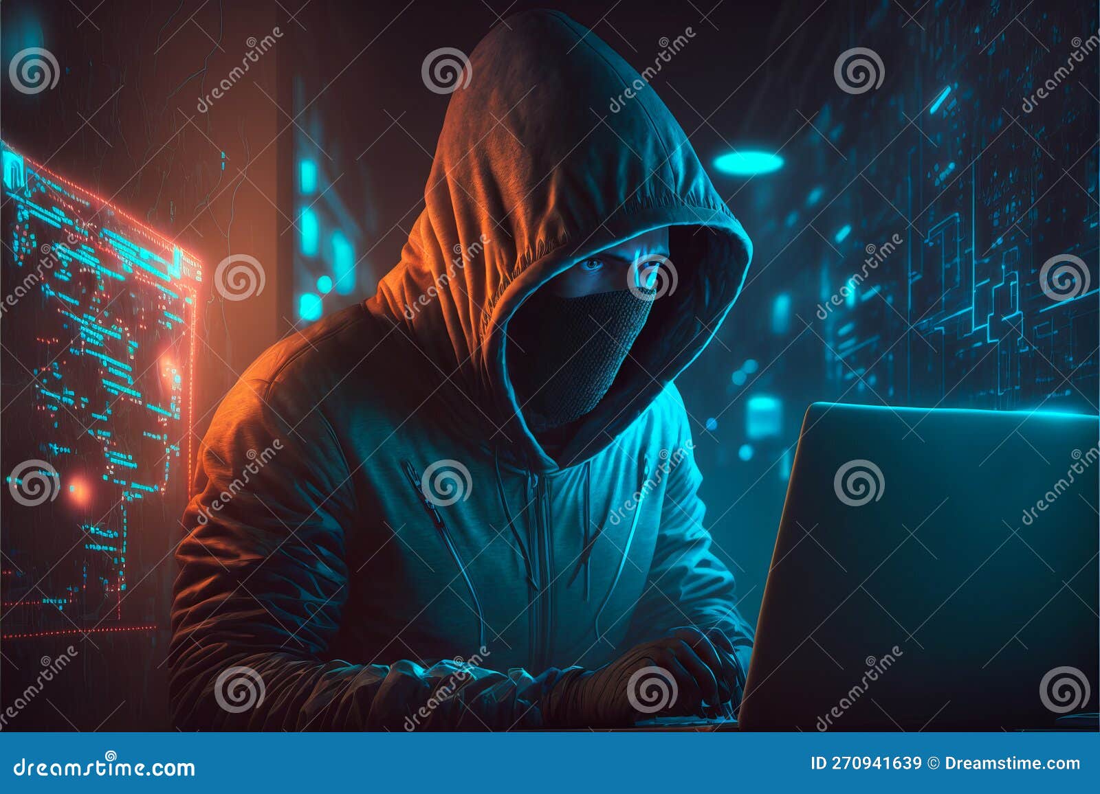 Hacker Using Computer in Virtual World. Generative Ai Stock ...