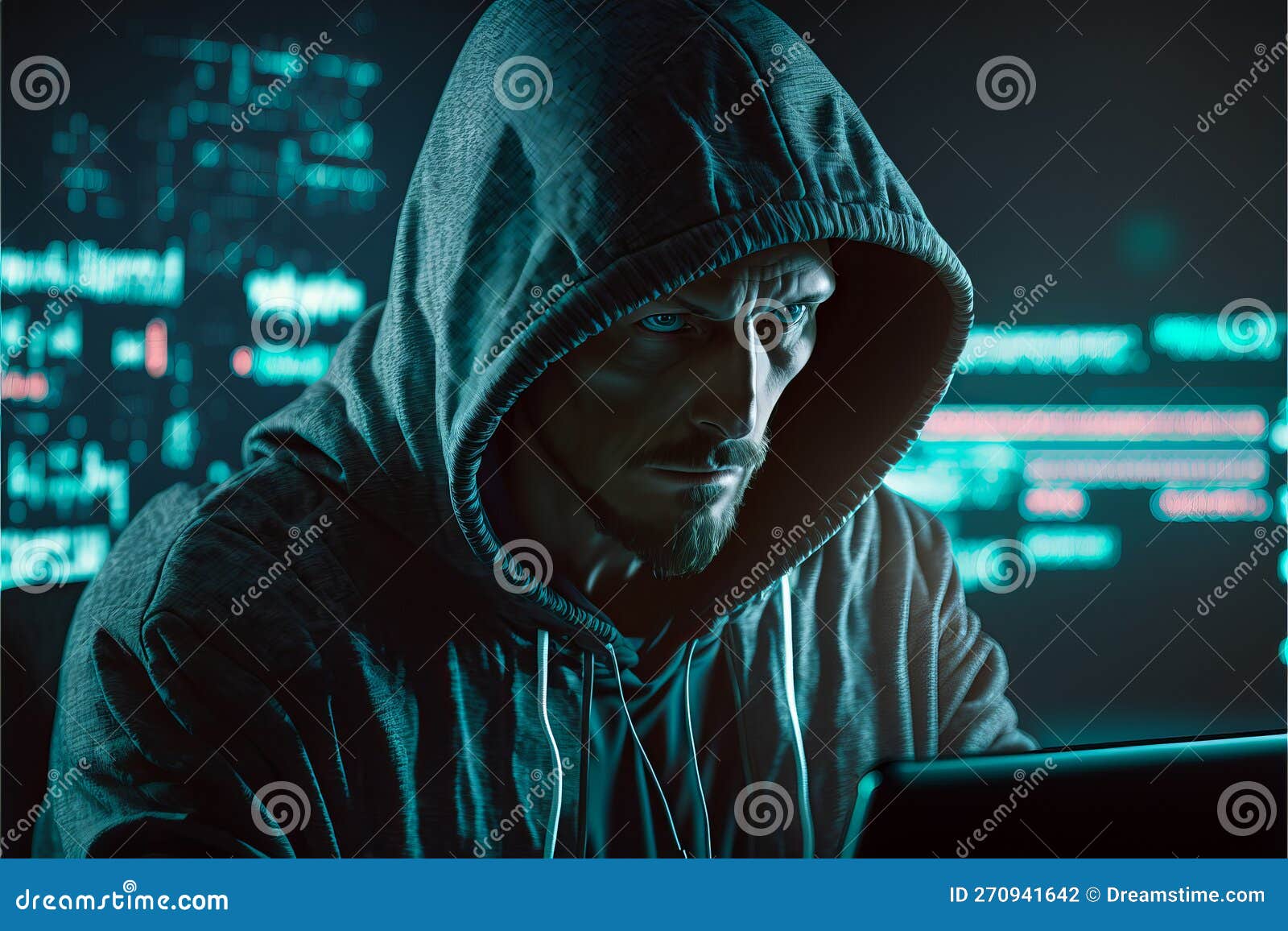 Hacker Using Computer in Virtual World. Generative Ai Stock Illustration - Illustration of ...