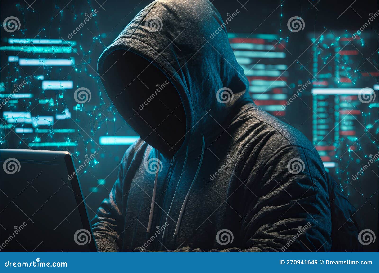 Hacker Using Computer In Virtual World Generative Ai Stock