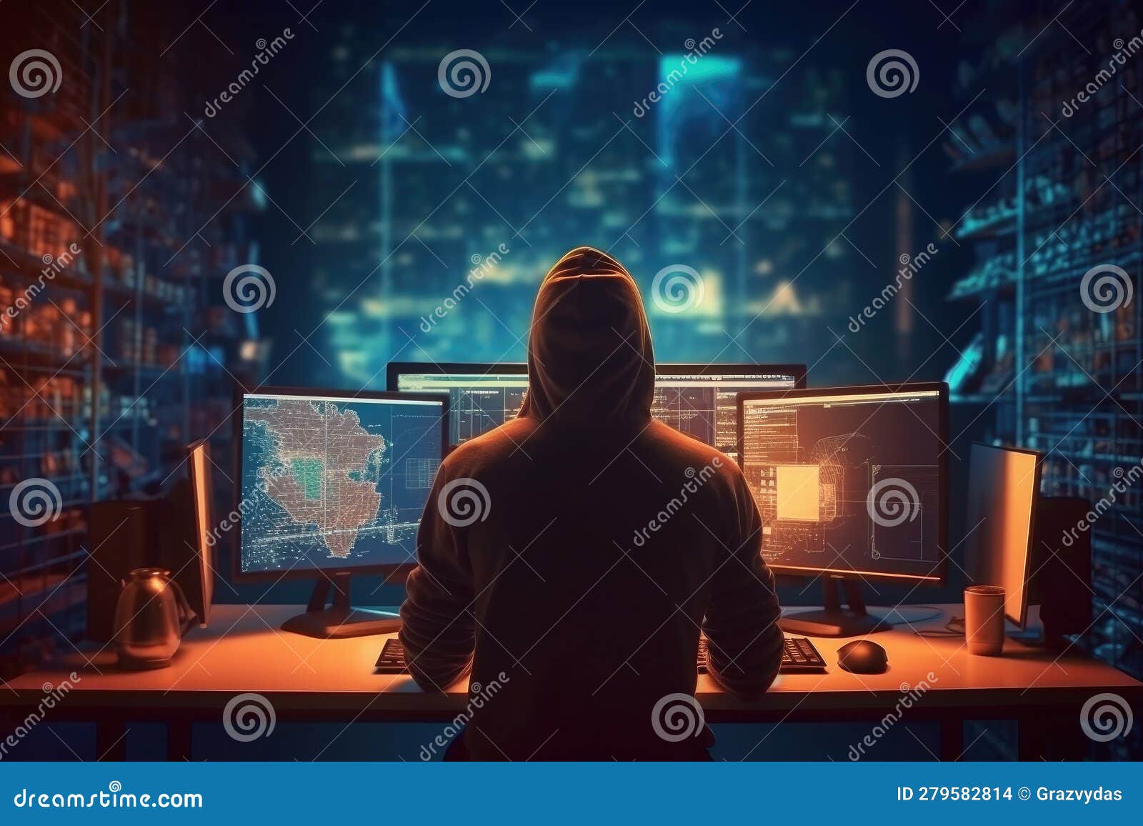 Hacker Using Computers with Digital Interface.AI Generated Stock Illustration - Illustration of ...