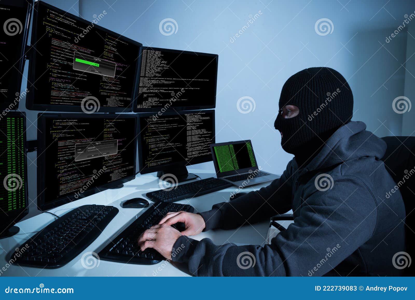 Hacker Using Computers with Multiple Monitors Stock Image - Image of ...