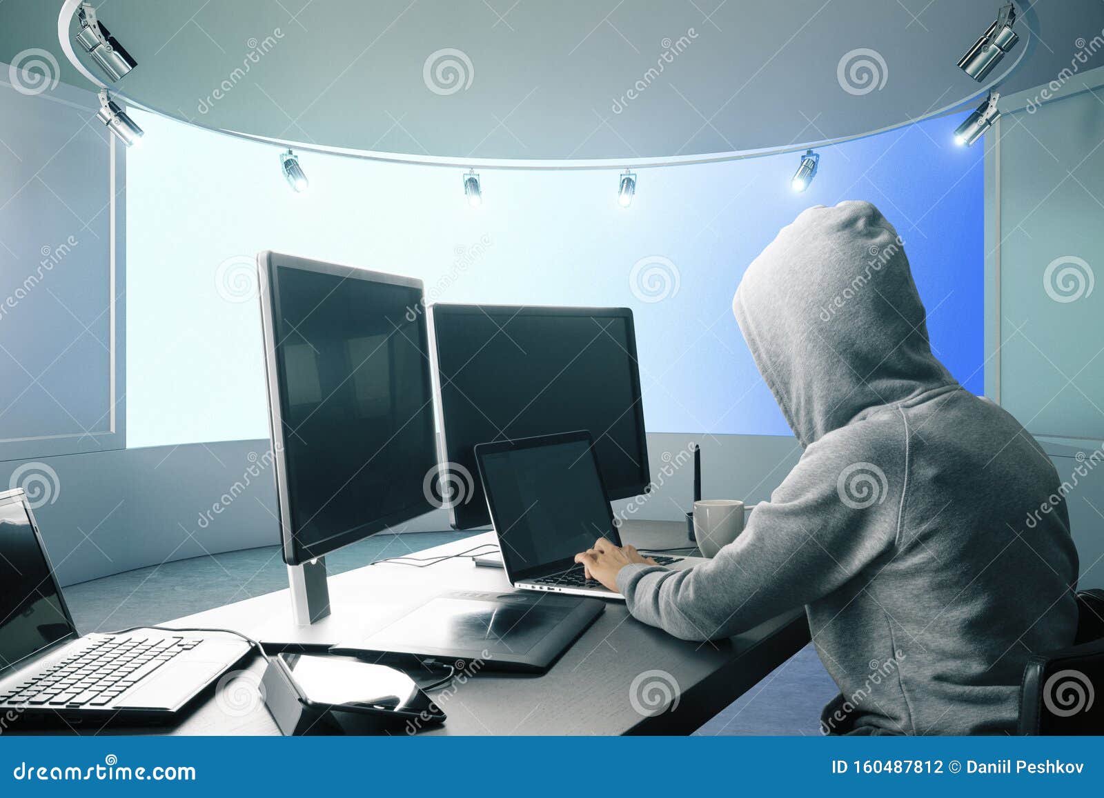 Hacker Using Computers Side Stock Photo - Image of people, anonymous ...