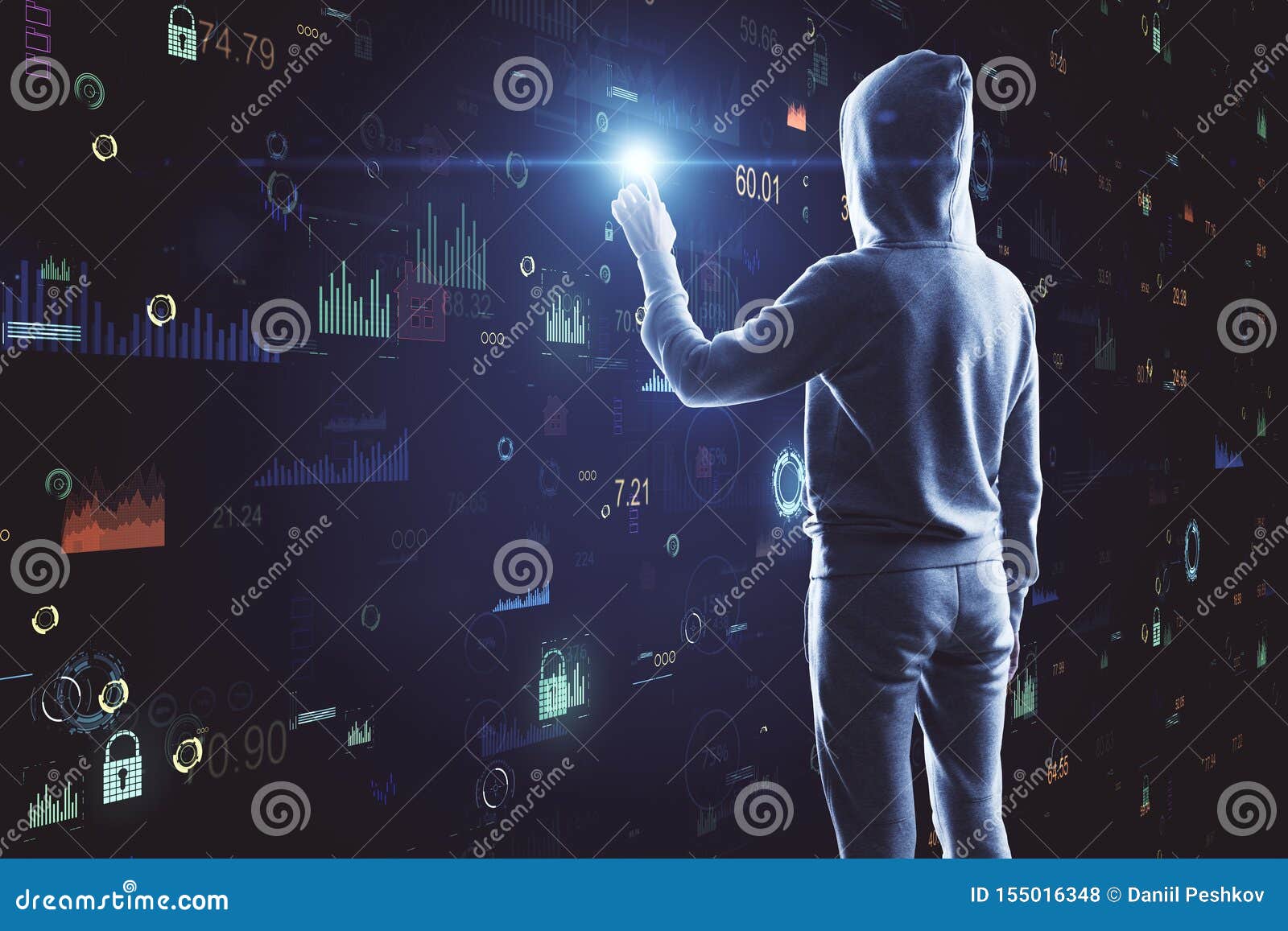 Hacker Using Creative Big Data Hud Stock Illustration - Illustration of ...
