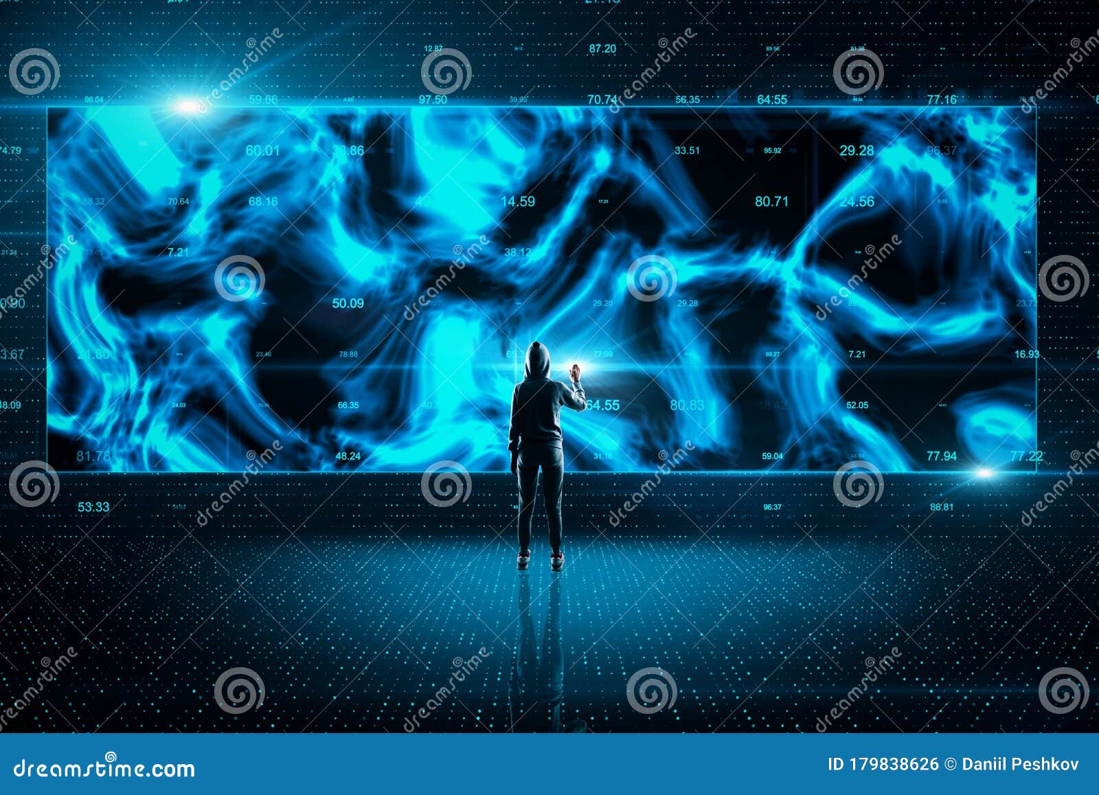 Hacker Using Creative Glowing Big Data Hud Stock Illustration ...
