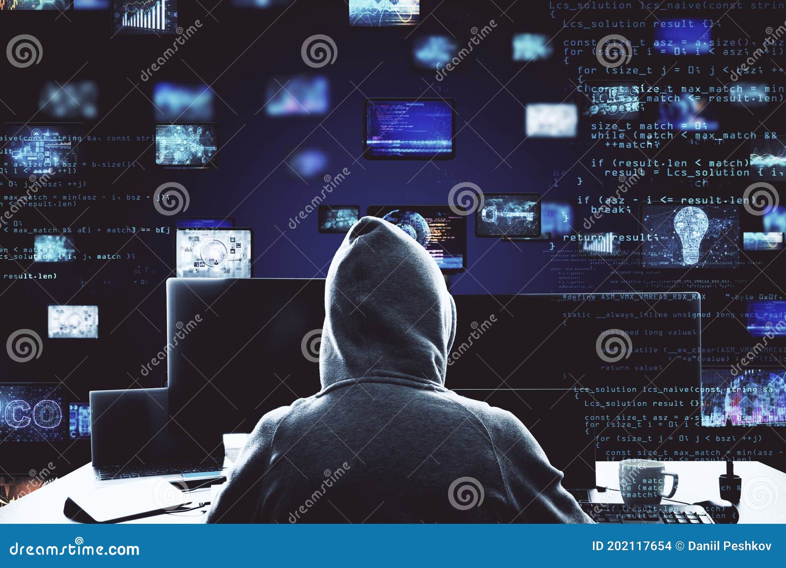Hacker Using Creative Glowing Big Data Hud Stock Photo - Image of ...