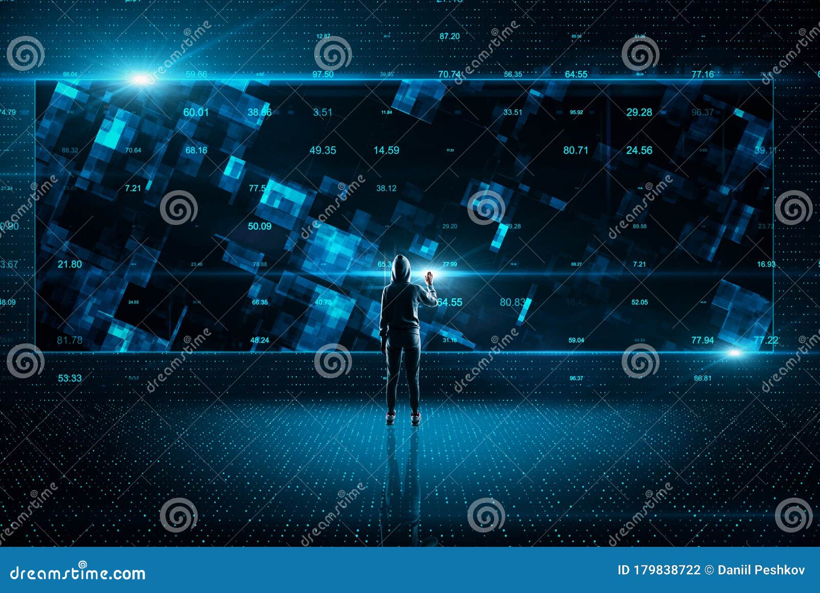 Hacker Using Creative Glowing Stock Data Hud Stock Illustration ...