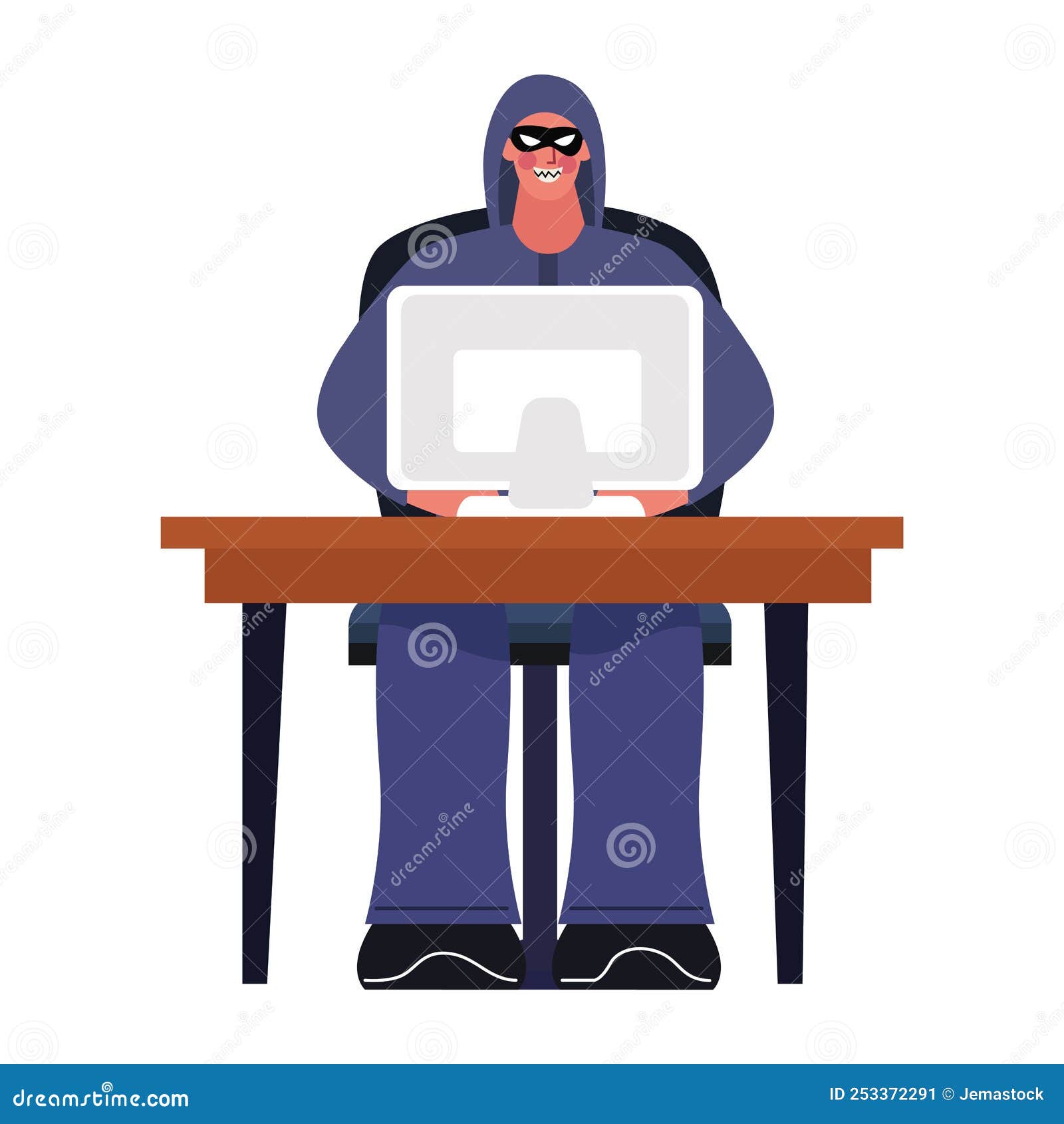 Hacker Using Desktop Computer Stock Vector - Illustration of protection ...