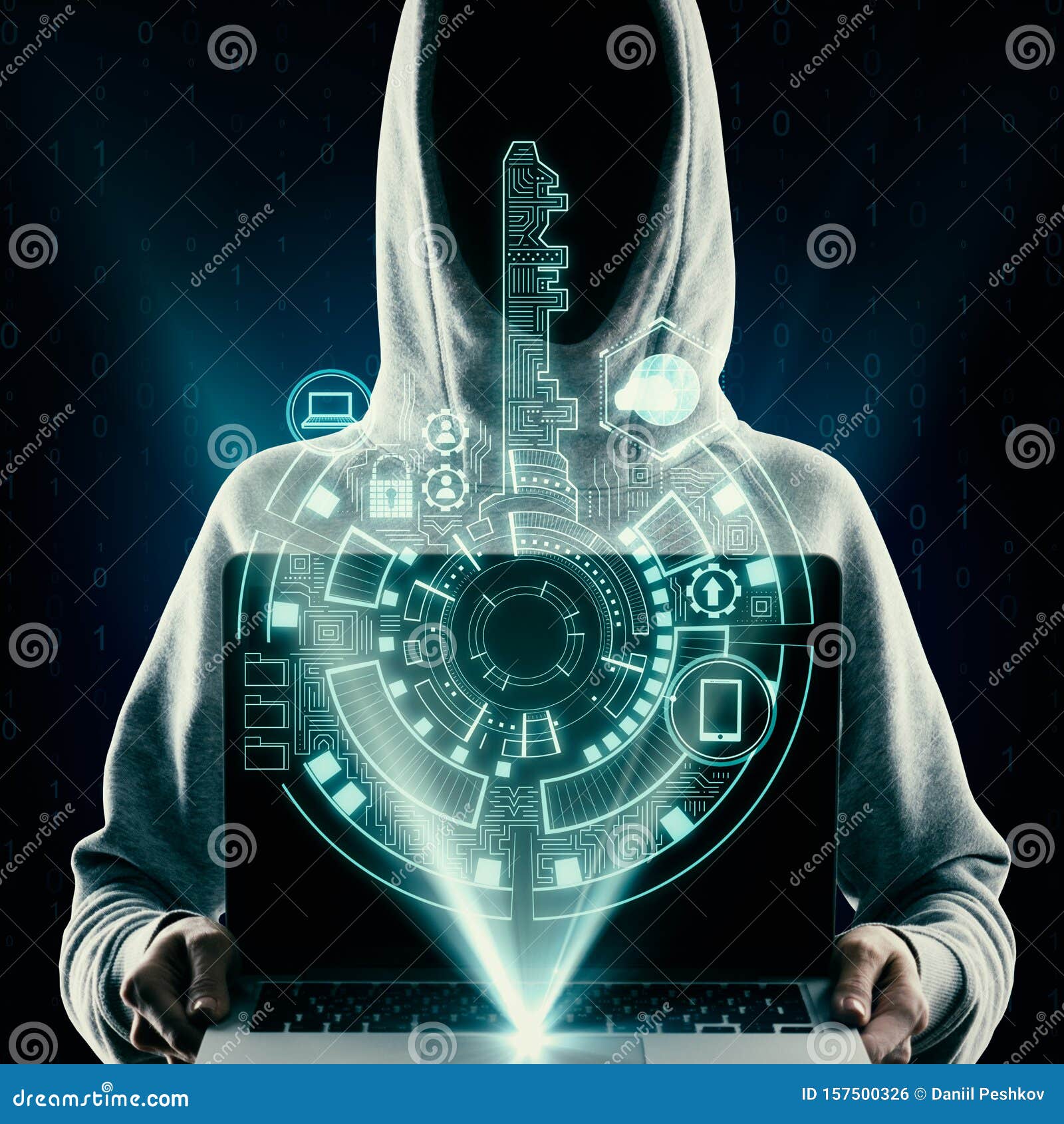 Hacker Using Digital Interface Stock Photo - Image of hoodie, exposure ...