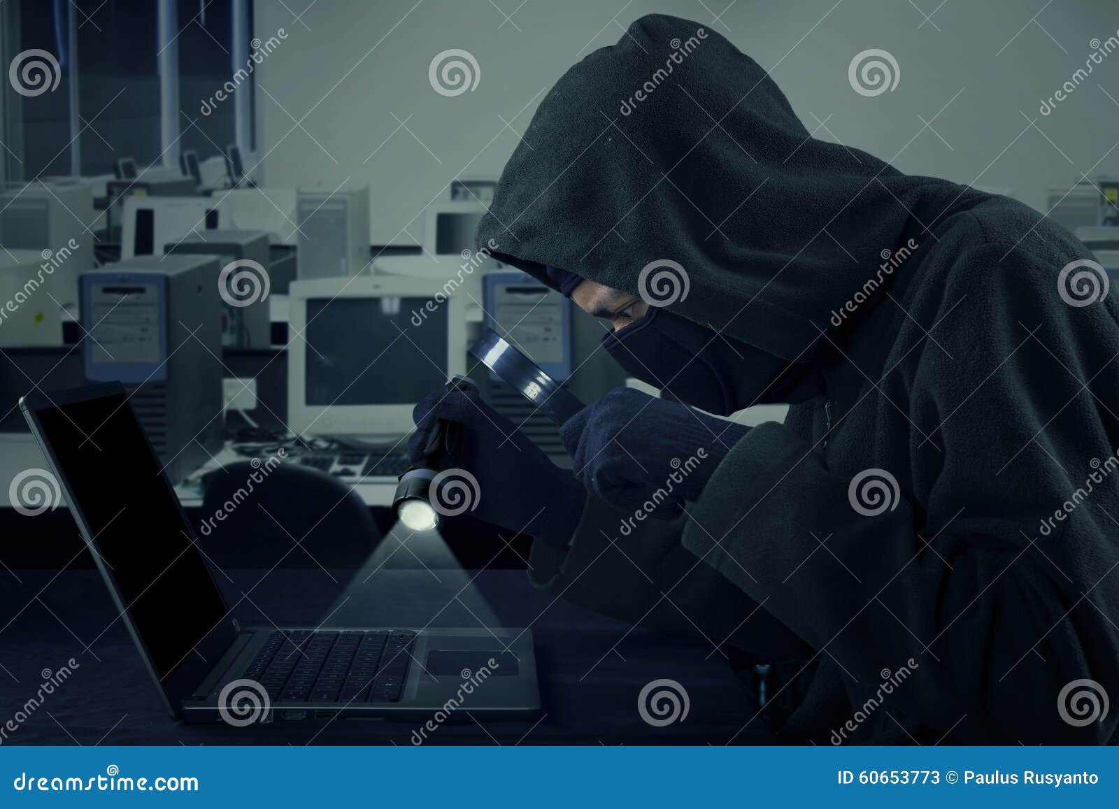 Hacker Using Flashlight and Magnifying Glass Stock Image - Image of ...