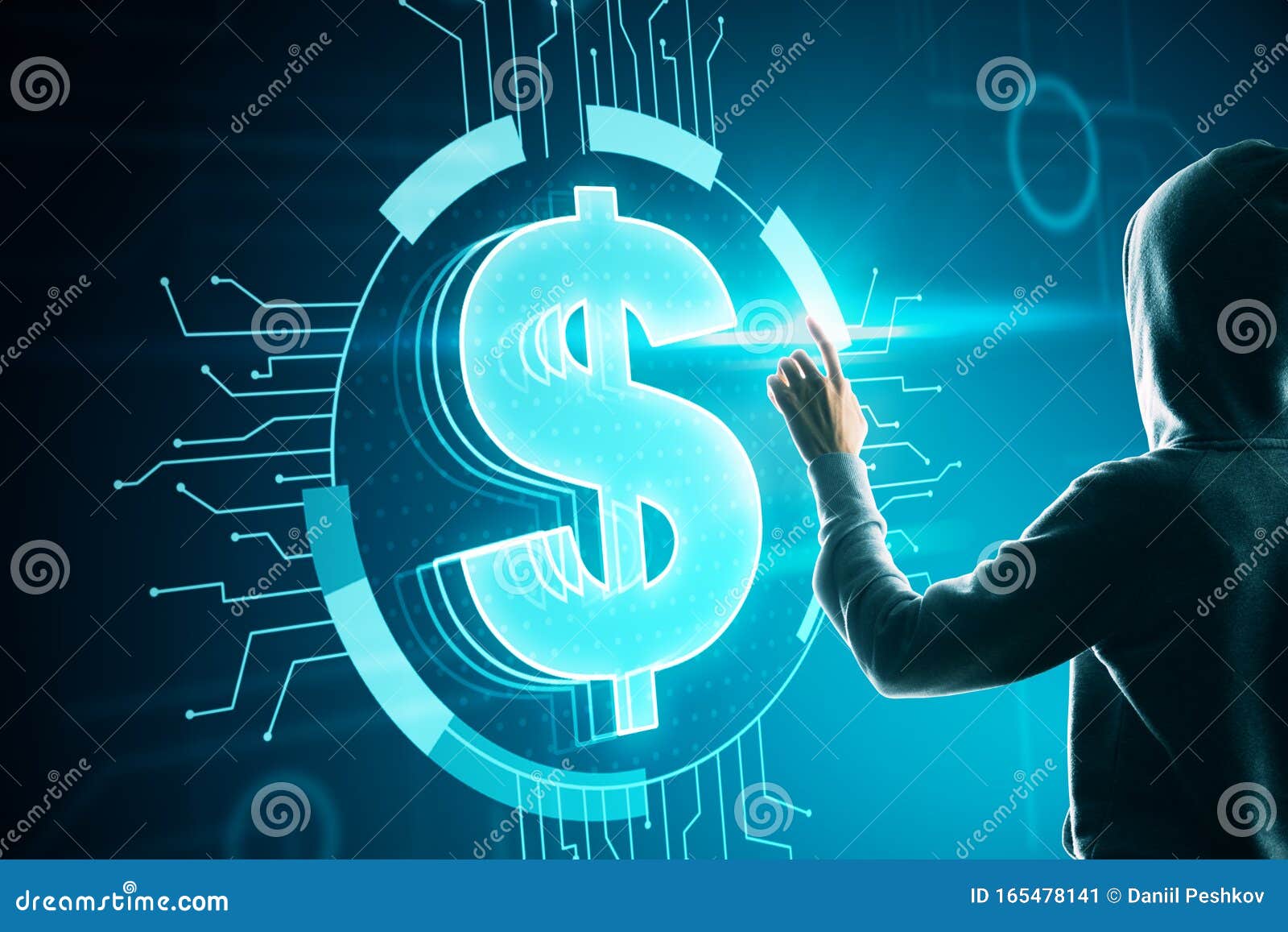 Hacker Using Glowing Dollar Icon Stock Image - Image of commerce ...