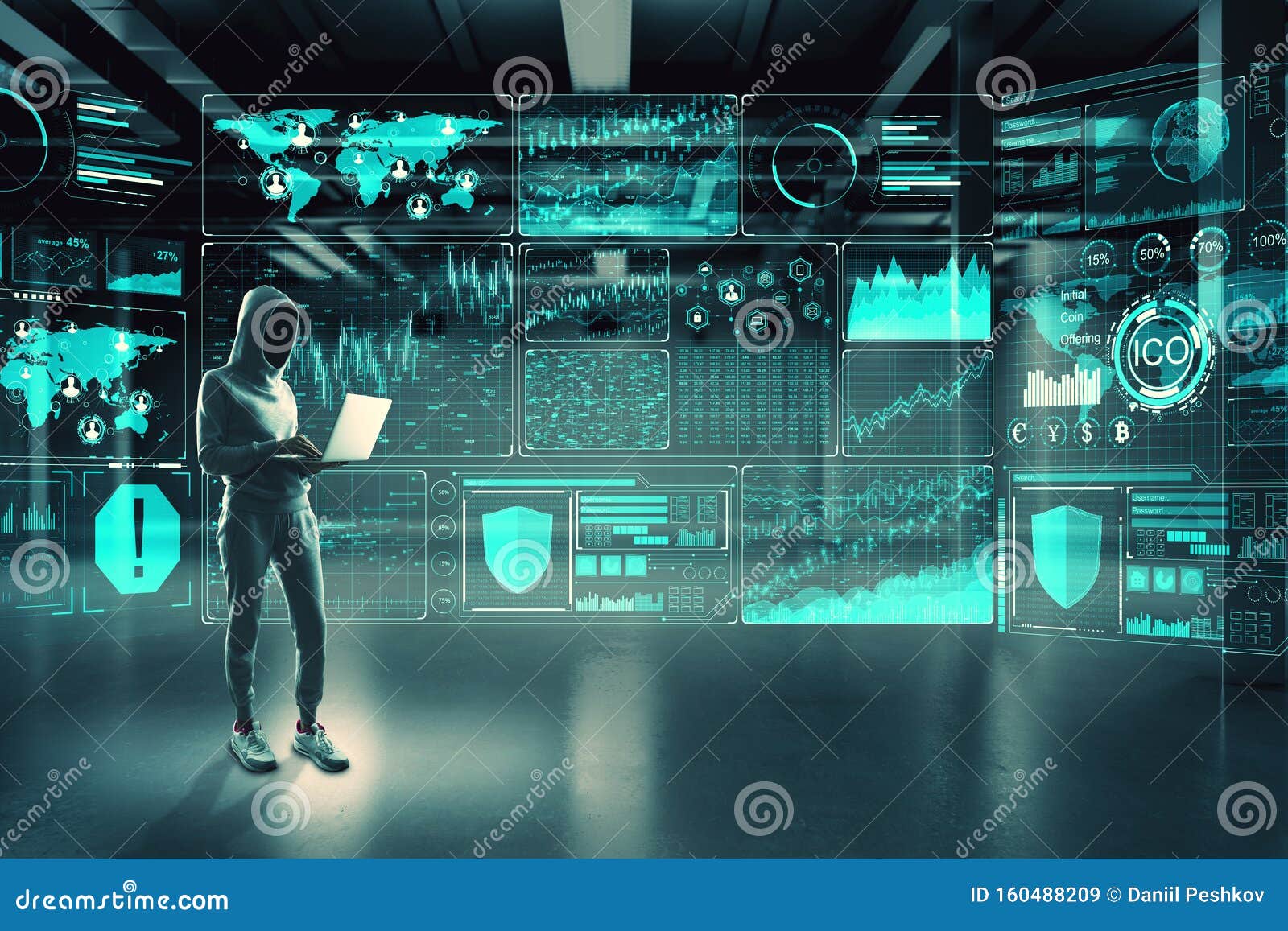 Hacker using interface stock illustration. Illustration of hand - 160488209