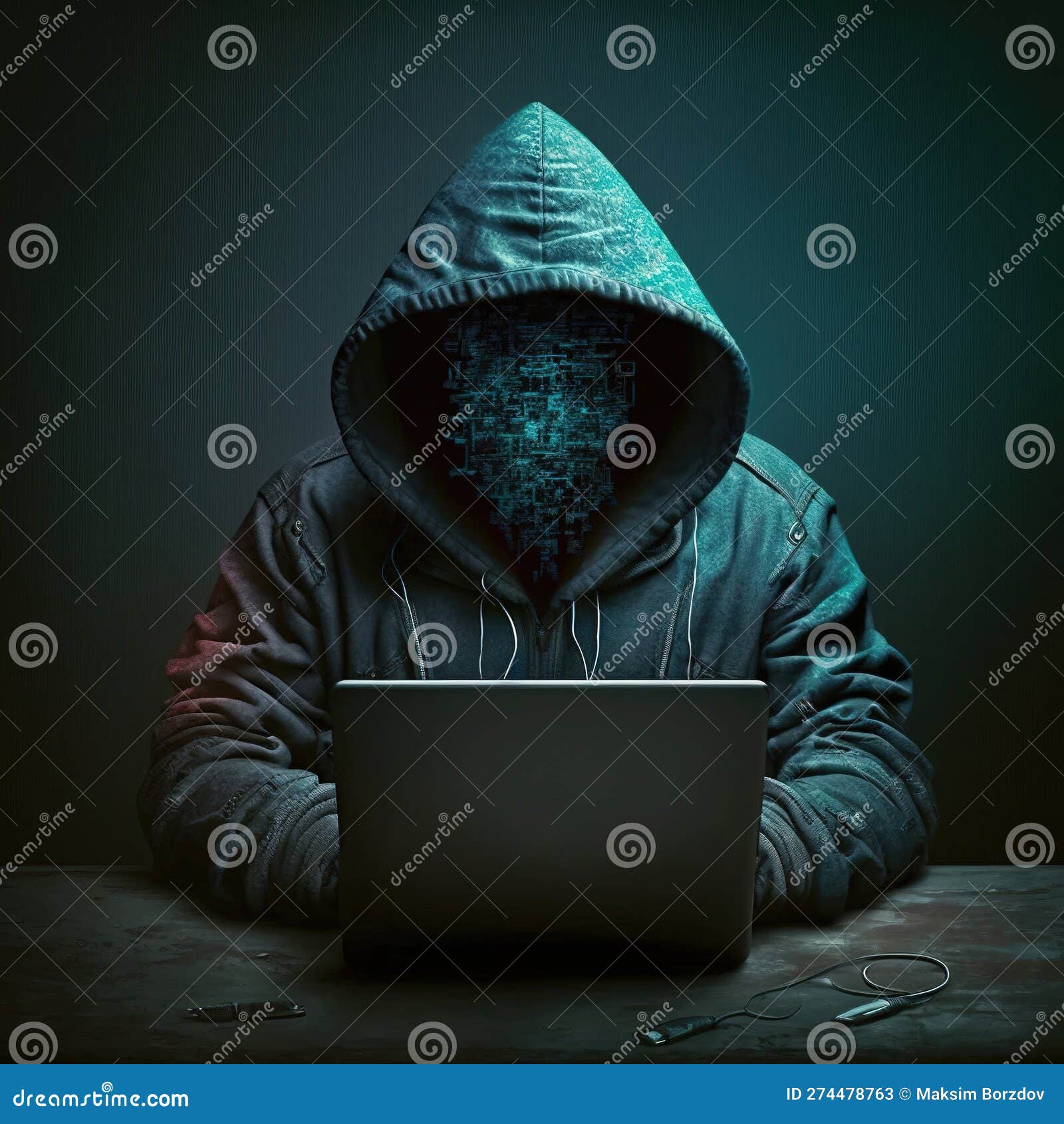 Hacker Using Internet To Hack Abstract Computer Server. Hooded Attacker ...