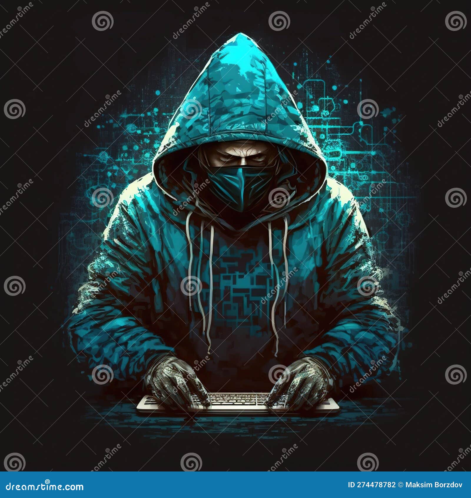 Hacker Using Internet To Hack Abstract Computer Server. Hooded Attacker ...
