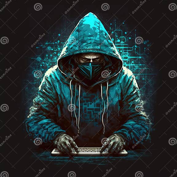 Hacker Using Internet To Hack Abstract Computer Server. Hooded Attacker ...