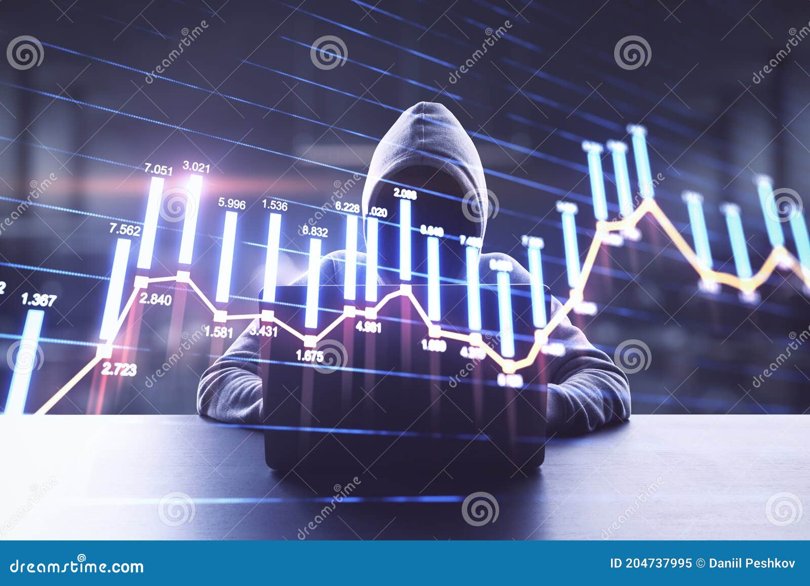 Hacker Using Laptop with Abstract Forex Interface Stock Image - Image ...