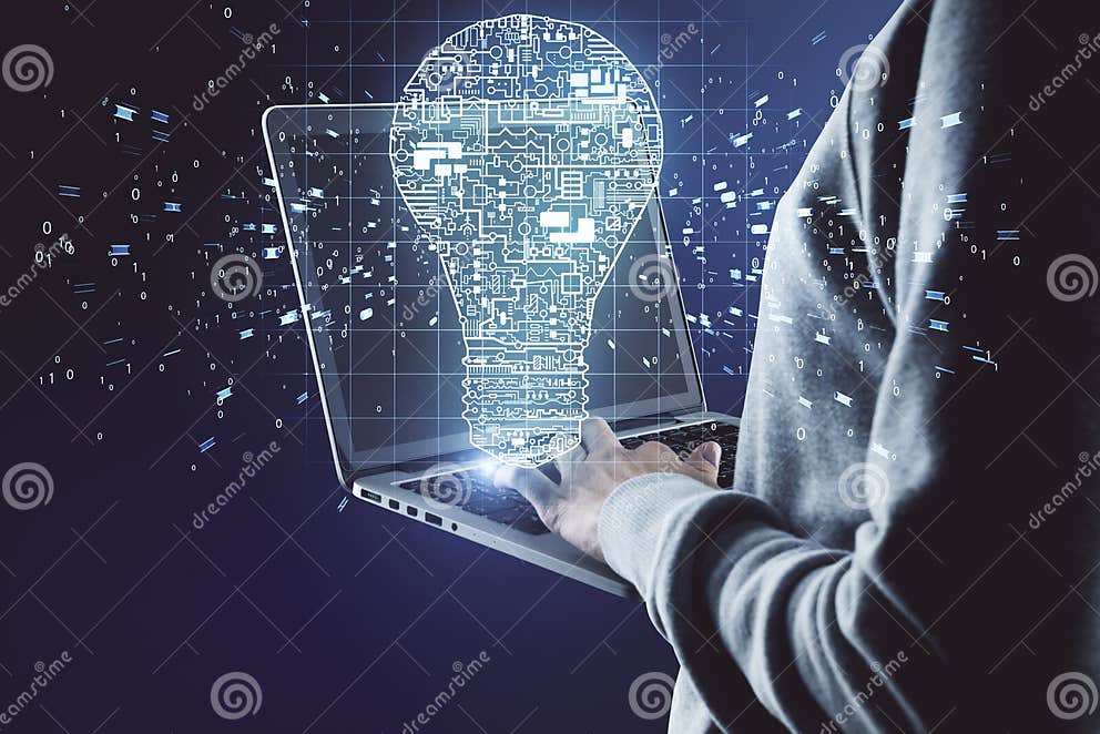 Hacker Using Laptop with Circuit Lamp Stock Photo - Image of ...