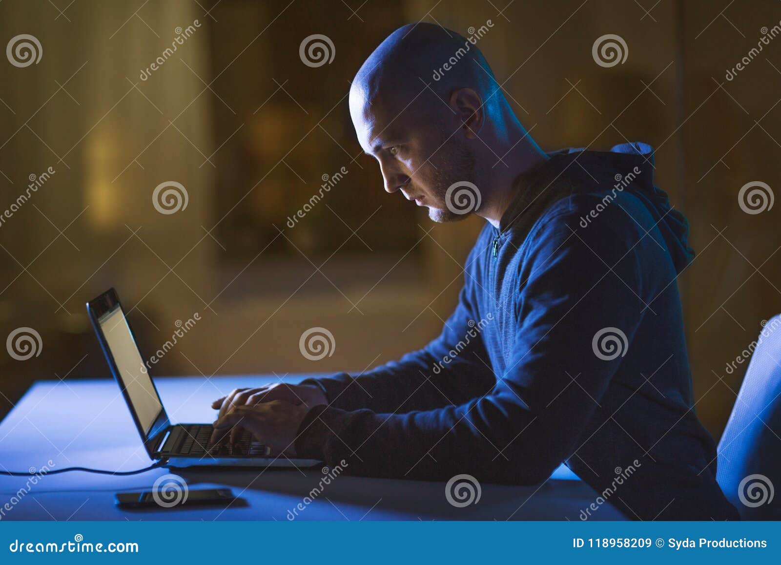 Hacker Using Laptop Computer for Cyber Attack Stock Image - Image of ...