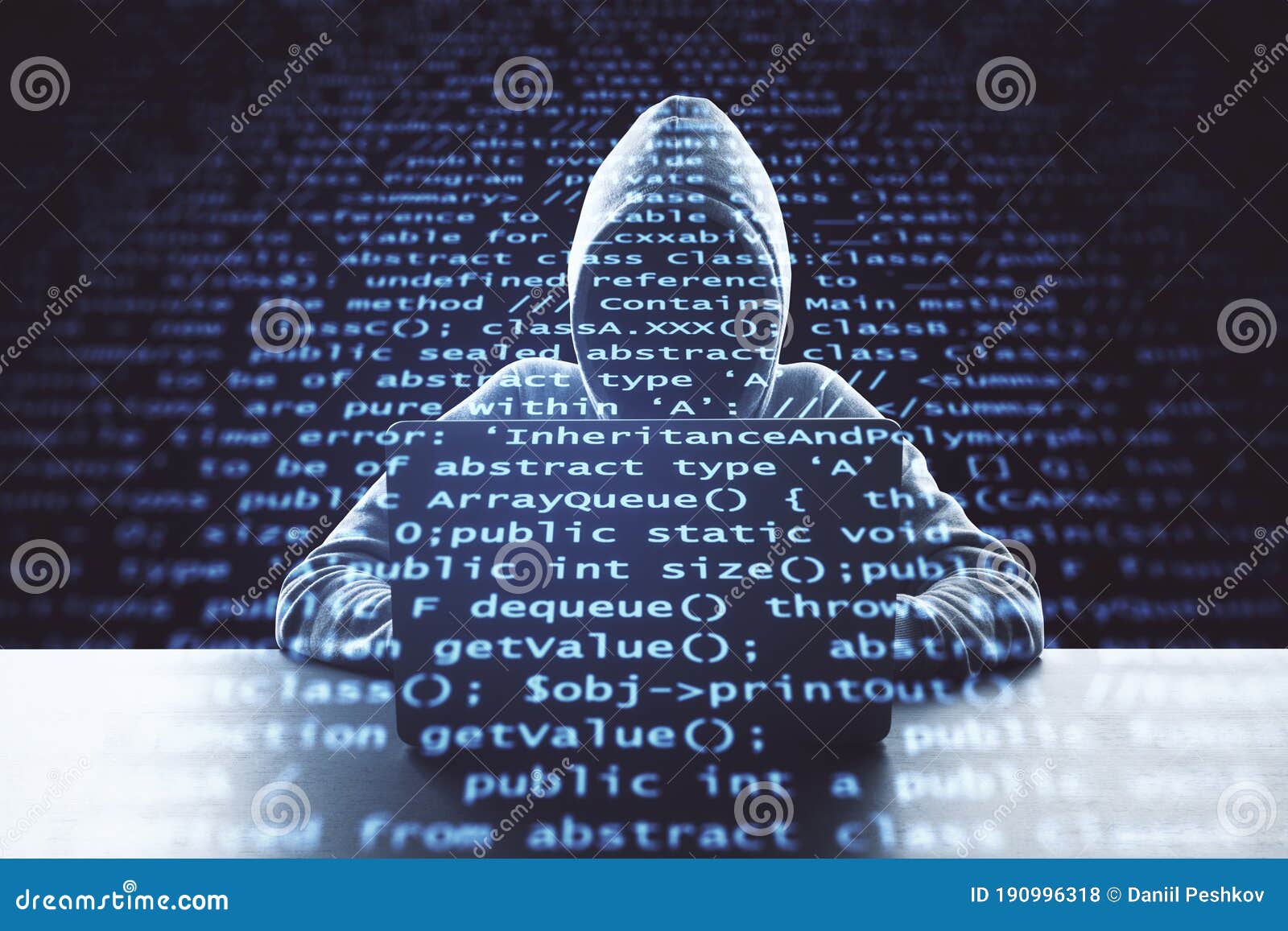 Hacker Using Laptop Computer with Programming Code Stock Photo - Image ...