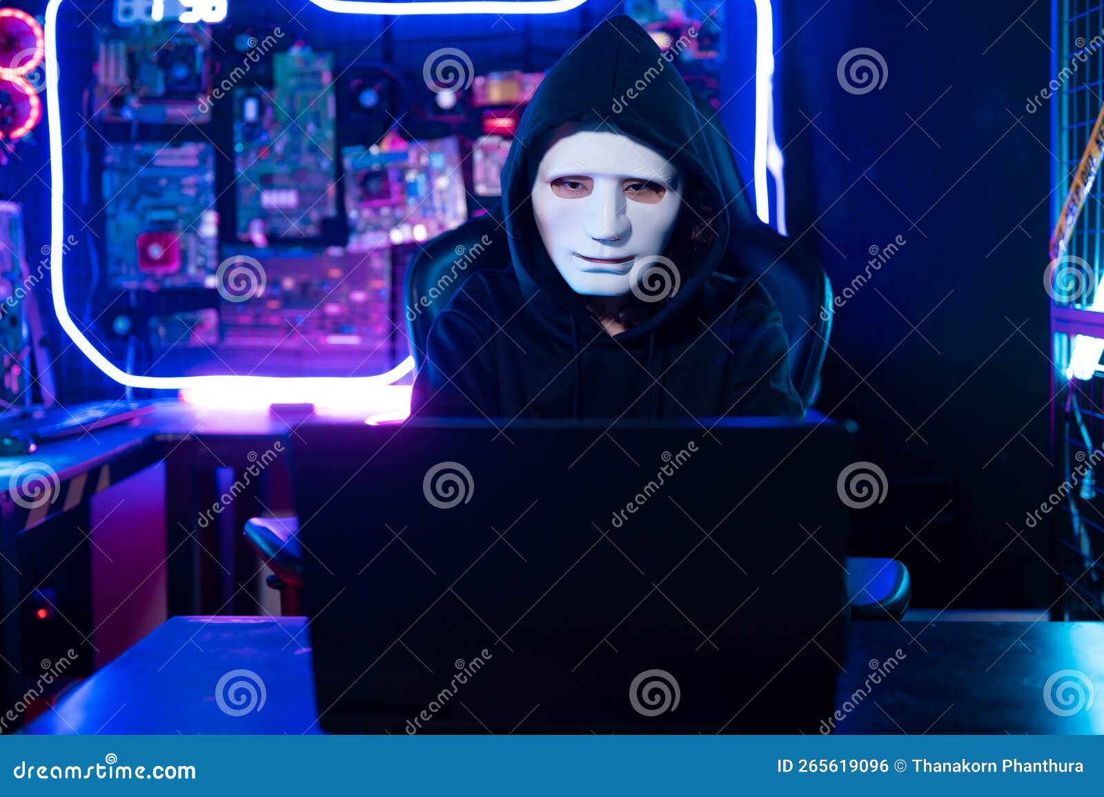 Hacker is Using Laptop Computer To Steal Data in the Night Stock Photo ...